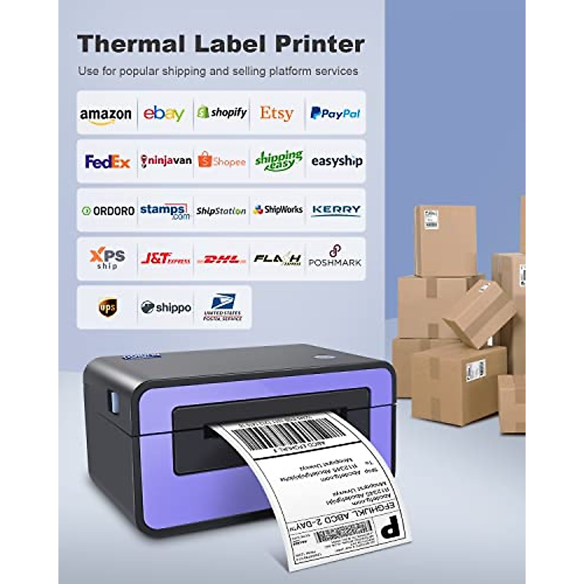 POLONO Shipping Label Printer, PL60 4x6 Label Printer for Shipping Packages, Direct Thermal Printer, Compatible with Windows, Mac, Linux, Widely Use for Shopify, Ebay, Amazon, UPS, FedEx, Etsy