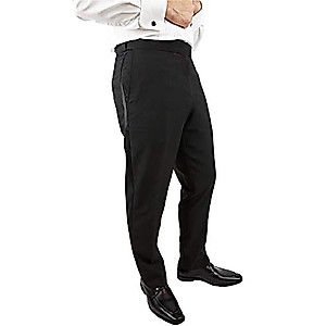 Sir Gregory Men's Fitted Flat Front Tuxedo Pants Formal Satin Stripe Trousers with Expandable Waistband (32" Waist) Black