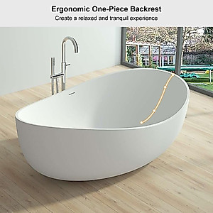 Weibath Freestanding 71 Inch Oval Bathtub Stone Resin Soaking Bathtub with Center Drain (Matte White)