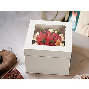 Kootek 15pcs Cake Boxes, 10x10x8 Inches Tall Cake Box with Window, White Bakery Boxes, Large Baking Boxes, Square Cardboard Cake Box for Multi-Layer Cakes, Cake Decorating Supplies for Gift Giving