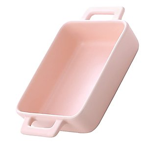 Cabilock Ceramic Baking Dish Rectangular Baking Pans with Handle Bakeware for Oven Ceramic Baking Pan Lasagna Casserole Pan (Pink)