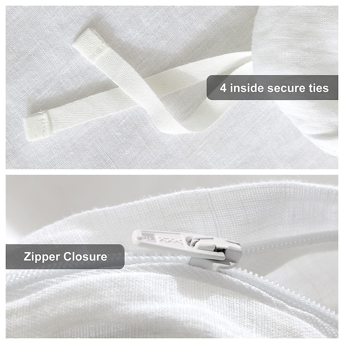 HYPREST Linen Duvet Cover King Size, 3PCS White Washed Flax Linen Bedding Duvet Covers Tuxtured Soft Breathable Cooling Comfy, Moisture-Absorbing & Durable