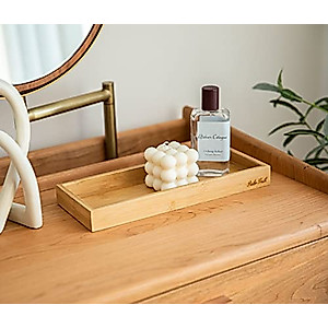 Natural Bamboo Vanity Tray- Slip-Resistant Wooden Bathroom Organizer for Toilet Tank and Counter Top - Home and Kitchen Decor Wood Holder (Small)