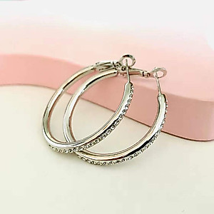 YUQIGG Silver Hoop Earrings, Fashion CZ Cubic Zirconia Rhinestone Hoops White Gold Plated Hoop Earrings for Women Gifts 1.38in