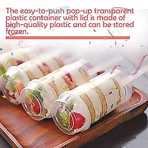 EKIND Round Shape Clear Push-Up Cake Pop Shooter (Push Pops) Plastic Containers with Lids, Base & Sticks, Pack of 40