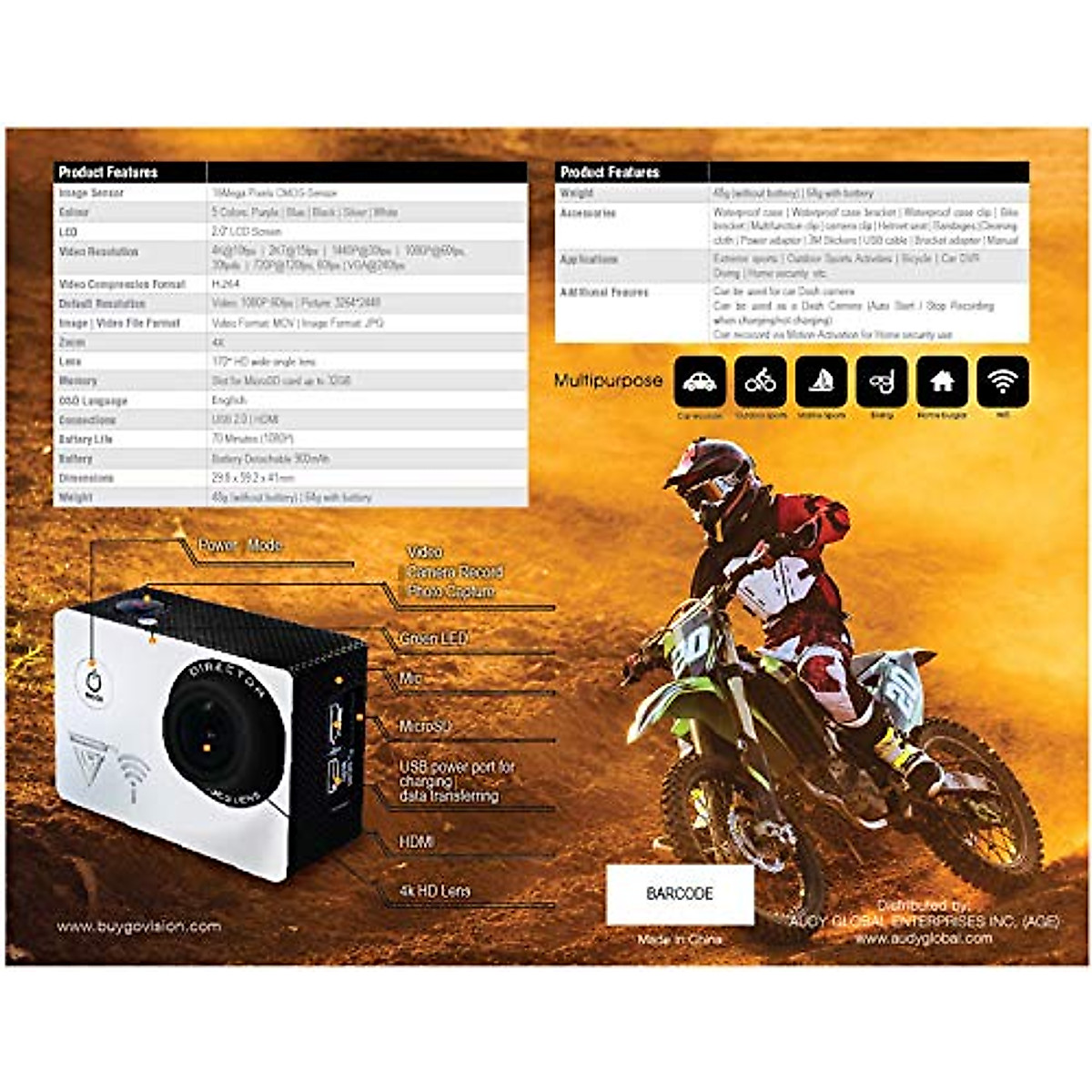 GoVision Active on Director 4K Action Camera | WiFi Full HD | 16MP Photos| Waterproof Camera for Vlogging | 4K Video Recording | Travel Blogging | Video Camera for YouTube
