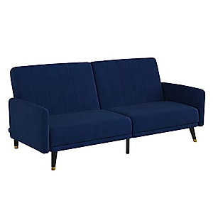 Flash Furniture Sophia Premium Split Back Sofa Futon - Navy Velvet Upholstery - Solid Wood Legs - Convertible Sleeper Couch for Small Spaces