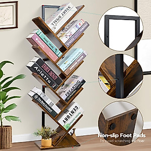 Hupillyur Tree Bookshelf - 9 Shelf Retro Floor Standing Bookcase, Tall Wood Book Storage Rack for CDs/Movies/Books, Utility Book Organizer Shelves for Bedroom, Living Room, Home Office