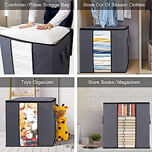 WISELIFE Storage Bags [3 Pack/100L] Large Blanket Clothes Organization and Storage Containers for Comforters,Bedding, Foldable Organizer with Reinforced Handle, Clear Window, Sturdy Zippers,Gray