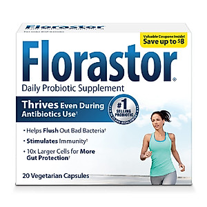 Florastor Probiotics for Digestive & Immune Health, 20 Capsules, Probiotics for Women & Men, Dual action helps flush out bad bacteria & boosts the good with our unique strain Saccharomyces boulardii