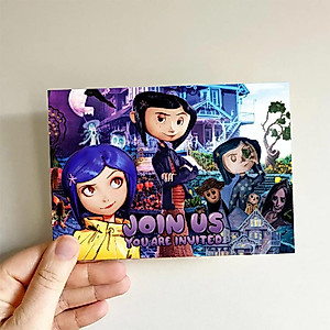 humicide 16 Pack Coraline Birthday Invitation Cards with Envelopes, Coraline Birthday Party Supplies for Kids Party Decorations