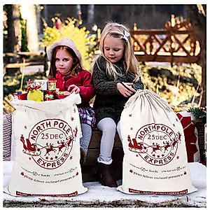 OurWarm 2pcs Santa Sacks Canvas Bags with Drawstring Large Christmas Bags Santa Bags for gifts Kids Presents Storage 19 x 27 Inch