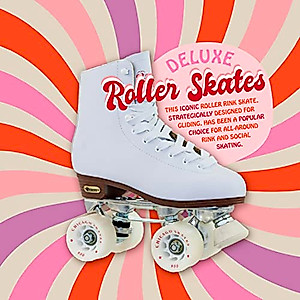 Chicago Skates Women's and Girl's Premium Leather Lined Rink Roller Skate - Classic White Quad Skates