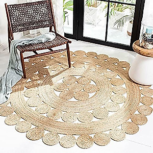 THE PIKKU INTERNATIONAL - Rug Round Jute Hand Woven Circle Design Area Rug Natural Beige Carpet (11 X 11 Feet)