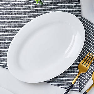 AEEISHOMEREFORM 4 Pack Melamine Oval Platter, 14" x 10" Restaurant Serving Plate Trays Large Dinner Plates for Fish, Steak, Chicken, Barbecue, Party, White (White, 4 PCS)