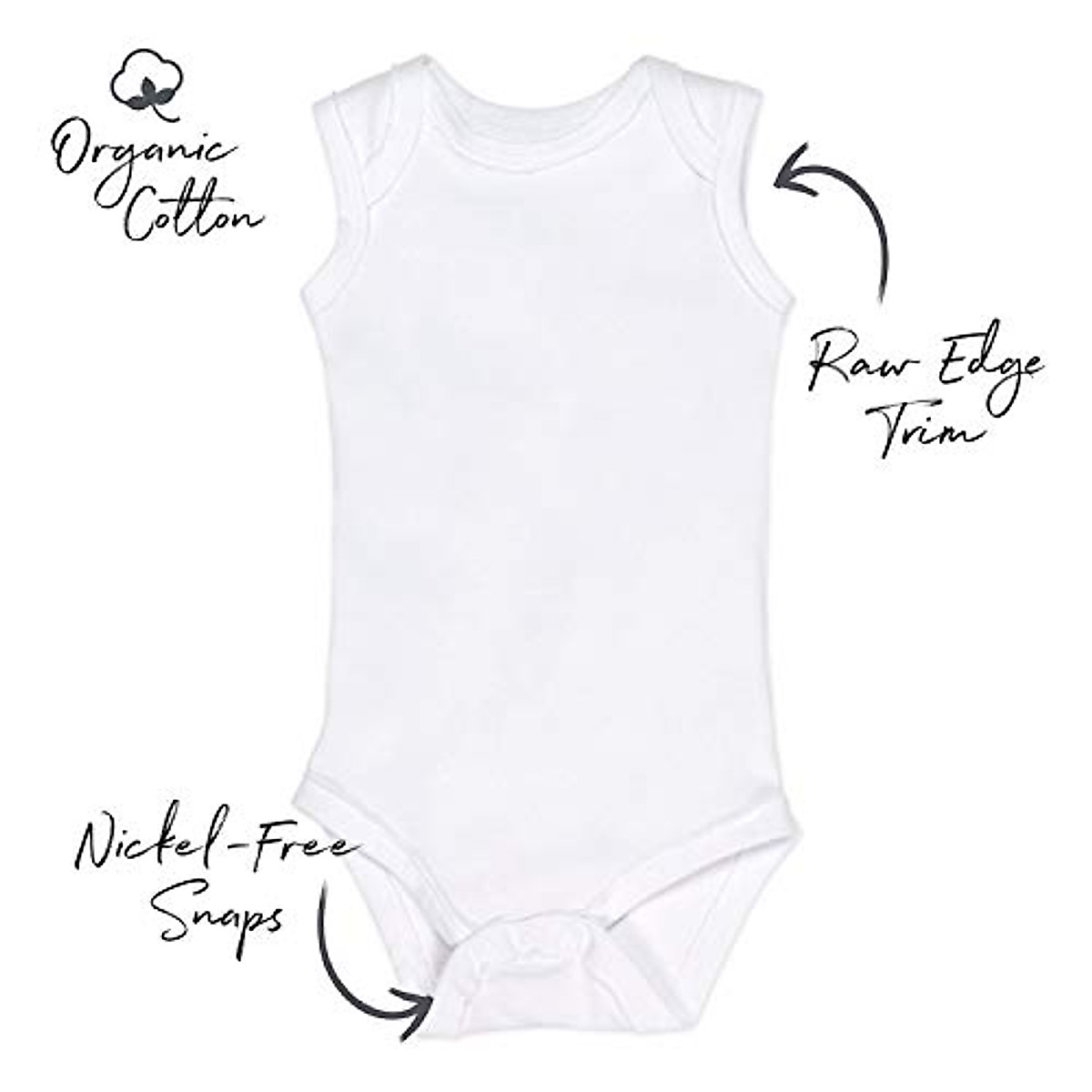 HonestBaby Baby Organic Cotton Sleeveless Bodysuit Multi-Pack, 10-Pack Bright White, 12 Months