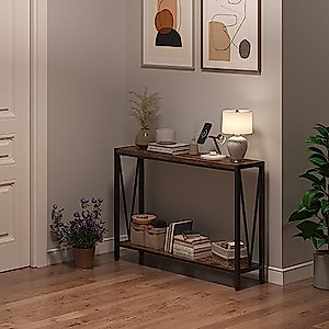 Amyove Console Table, 42.9" Rustic Entryway Table, Industrial 2-Tier Skinny Sofa Table with Shelf, Console Tables for Entryway, Living Room, Hallway, Foyer, Corridor, Office-Rustic Brown