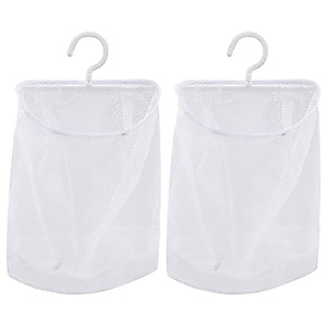 Homoyoyo 2Pcs Hanging Mesh Bags with Hook Kitchen Mesh Clothespin Bags Mesh Laundry Net for Potatoes Fruits Clothes (White)