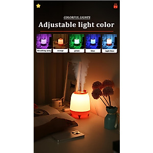 Humidifiers for Bedroom with Nightlight, Ultrasonic Cool Mist Humidifier Top Fill, Quiet Baby Air Humidifier with Night Light 5 Colors, Single/Double hole spray, Auto Shut-Off, 1.5L(Orange)