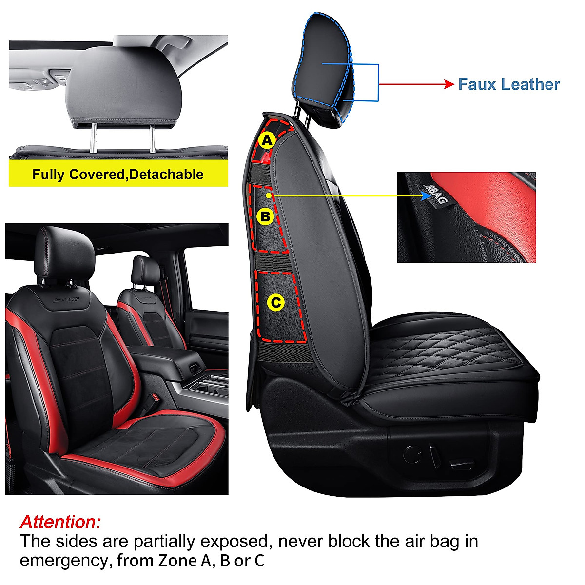 LUCKYMAN CLUB F150 Faux Leather Seat Covers S07-Q2, Fit for 2015-2024 F150 and 2017-2024 F250 F350 F450 Pickup Trucks(Front Pair,Black 2pcs)