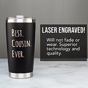 JENVIO Cousin Gifts | Best Cousin Ever | Stainless Steel Tumbler with Two Lids Straws and Gift Box | Unique Favorite Mug for Women Men | Female Birthday Valentine's Day