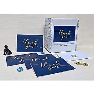 100 Thank You Cards in Navy Blue with Envelopes and Stickers - Bulk Notes Embossed with Gold Foil Letters for Weddings, Graduations, Engagements, Business, Formal, 4x6 Inch