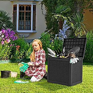 YITAHOME 32 Gallon Rattan Deck Box, Indoor Outdoor Storage Box for Patio Furniture, Pool Accessories, Cushions, Garden Tools, Sports Equipment, Waterproof Resin with Lockable Lid and Side Handles (Black)