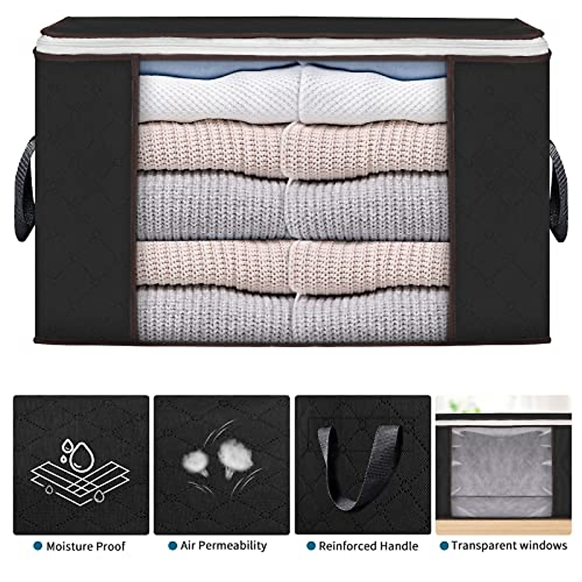 6 Pack Large Storage Bags 90L & 6 Pack Underbed Storage, Clothes Storage Bins Foldable Closet Organizers with Durable Handles with Clear Window for Clothes Pillow Blankets Bedding