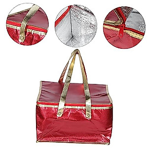 SOLUSTRE Nonwoven Fabric -insulation Bag Pizza Tote Bag with Zipper Insulated Shopping Bags Plastic Drinkware Shopping Tote Plastic Totes Insulated Food Carrying Bag Grocery Bags Fold