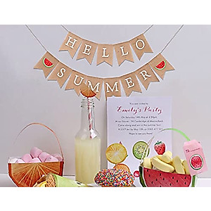 Hello Summer Burlap Banner - Watermelon Party Decoration (Summer MA BU)