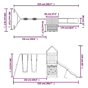 vidaXL Swing Set, Outdoor Backyard Wooden Playset Playground Equipment with Slide, Playground Set for Kids Age 3-8 Years, Solid Wood Douglas