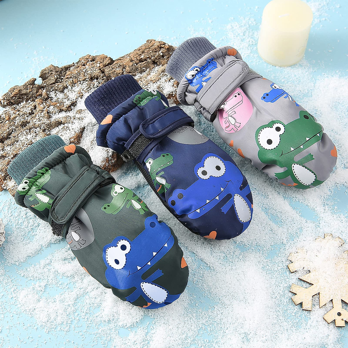 American Trends Toddler Winter Mittens Waterproof Boy Ski Gloves Warm Fleece Snow Mitten for Baby Boy Girl Cold Weather Navy Green S(Fits 2-4 years)