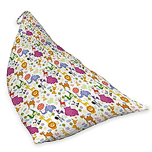 Ambesonne Cartoon Animal Lounger Chair Bag, Love of Nature Theme Pattern with Exotic Zoo Comic Characters, High Capacity Storage with Handle Container, Lounger Size, Multicolor