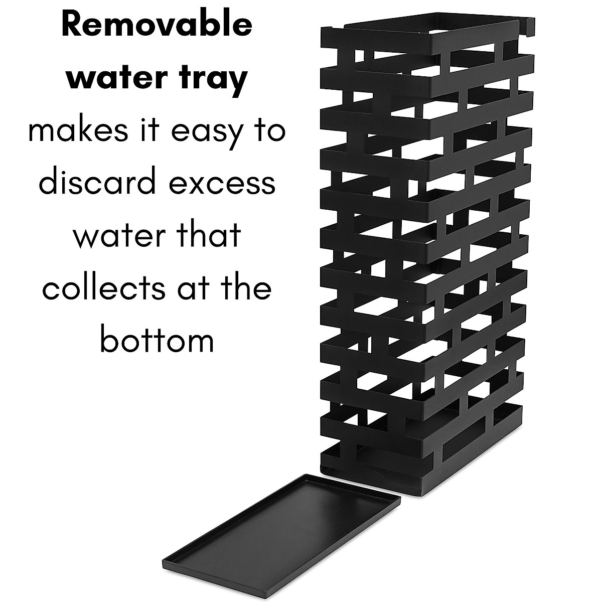 BIRDROCK HOME Umbrella Holder Stand with Removable Water Tray - Large - Rain Collection - Entryway - Decorative Metal Freestanding Rack Organizer - Cane Walking Stick Holder Black