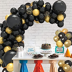 XIYAO Black and Gold Birthday Decorations Happy Birthday Backdrop 60th with 108PCS Black and Gold Balloon Garland Kit Photo Backdrop Background for Birthday Party Decoration Supplies