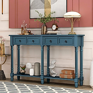 BOICHE Console Storage Sofa Table with 2 Drawers and Open Shelf for Entryway,Living Room,Hallway,Antique Navy