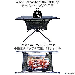 NACETURE Camping Table with Folding Legs and Mesh Storage Basket for Food, Coffee, or Camp Grill Accessories, Lightweight and Portable for Outdoor, Backpacking, Hiking, and Travel
