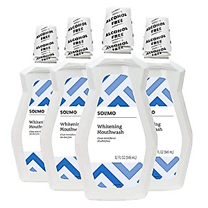 Amazon Brand - Solimo Whitening Mouthwash, Alcohol Free, Clean Mint, 32 Fluid Ounces, Pack of 4
