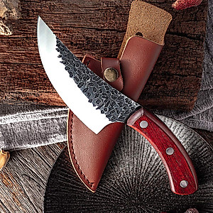 Balaweis Upgraded Chef Knife 5 inch Professional Kitchen Boning Knife Sharp Blade Cutting Cooking Stainless Steel Knife Handmade Forged Hammered kitchen Knife Outdoor BBQ Portable travel Meat Cleaver