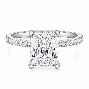 TIGRADE 4CT Engagement Ring for Women Radiant Cut Cubic Zirconia Wedding Band CZ Promise Anniversary Ring Size 3-13, Silver, Size 6.5