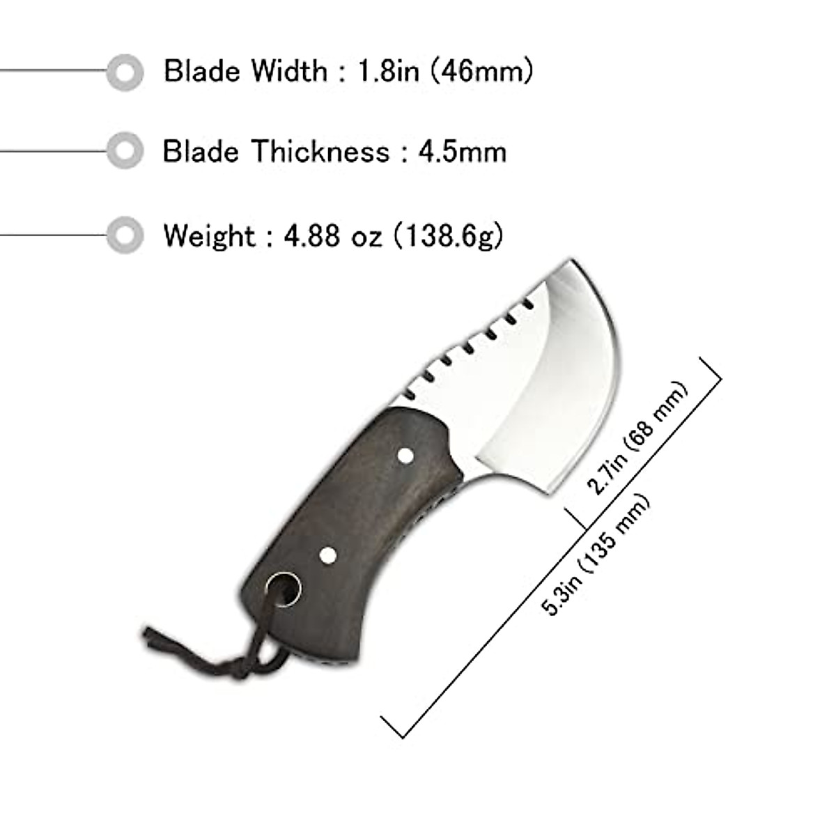 HUAAO Mini Cleaver Knife EDC Small Fixed Blade Knife with Sheath, 2.7'' 7Cr13MoV Steel Blade Wood Handle, Small Cleaver Knife, 4.9 oz
