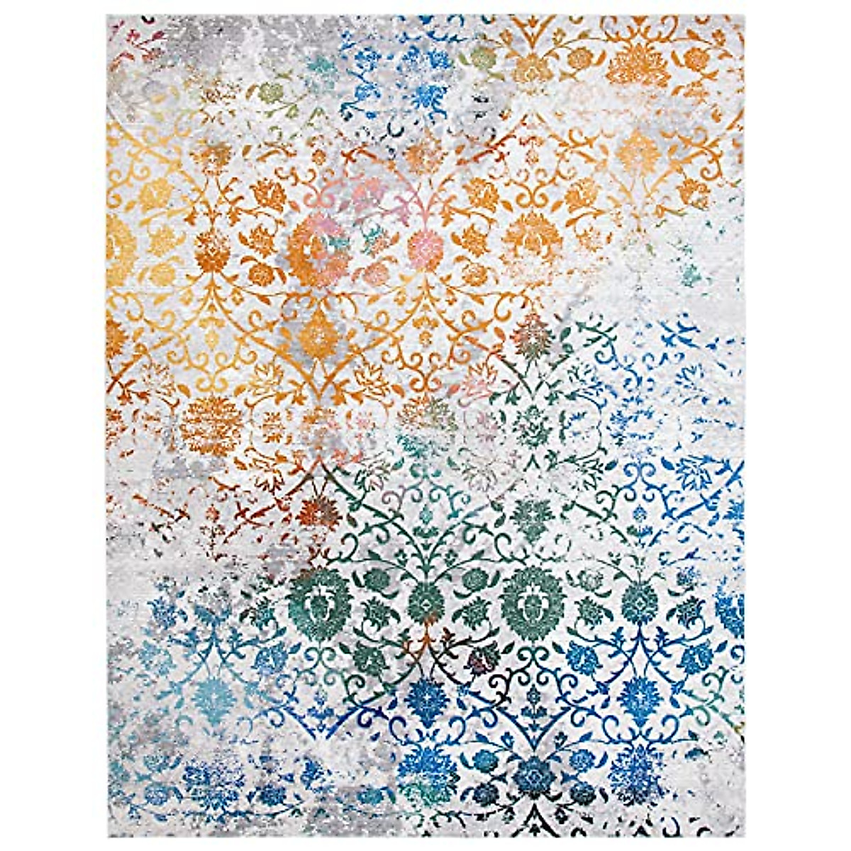SAFAVIEH Aria Collection Area Rug - 8' x 10', Grey & Green, Boho Floral Damask Distressed Design, Non-Shedding & Easy Care, Ideal for High Traffic Areas in Living Room, Bedroom (ARA134F)