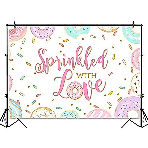 Mocsicka Sprinkled with Love Donut Backdrop Donut Baby Sprinkle Background Donut Girl Baby Shower Party Cake Table Decoration Banner Photo Booth Props (7x5ft)