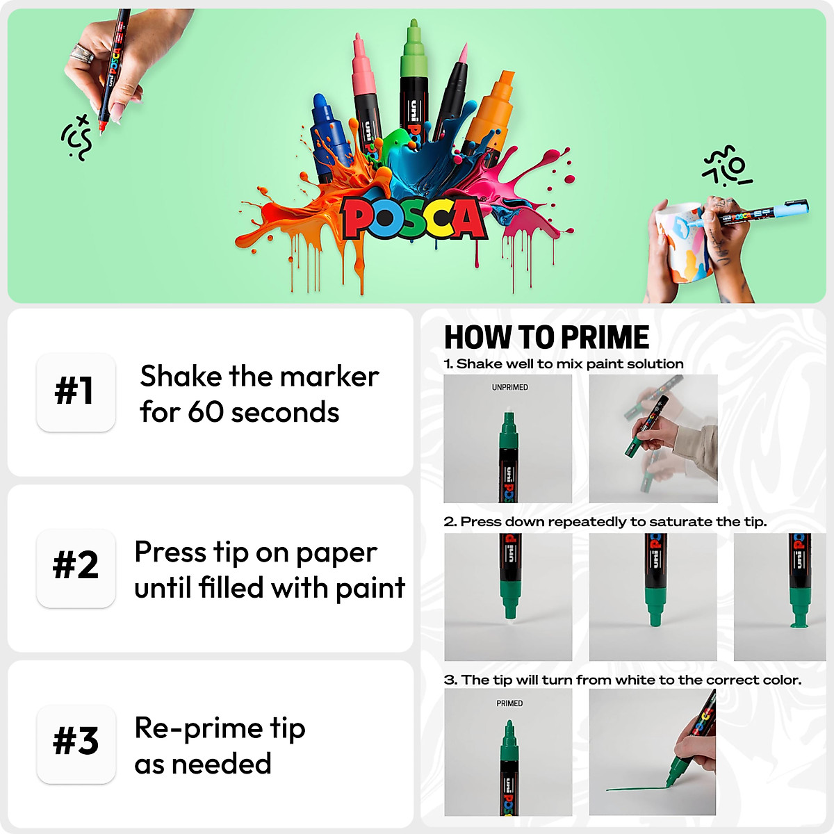 三菱鉛筆 Mitsubishi Pencil Posca PC8K8C Water-Based Pen, Broad Point, Square Core, 8 Colors