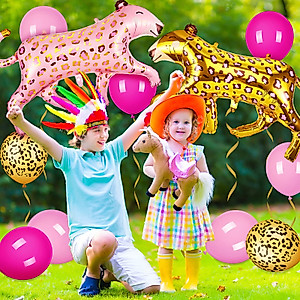 45 Pcs Safari Party Balloons Include 40 Pcs Cheetah Print Pink Latex Balloons and Ribbon 4 Pcs Leopard Balloons Jungle Animal Foil Balloons for Wild Zoo Jungle Theme Baby Shower Birthday Party Decor