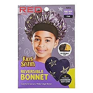 Red by Kiss Kids Satin Bonnet Sleep Cap Reversible Hair Bonnet for Boys and Girls Sleeping Night Silk Sleep Cap (Star) Multi Color