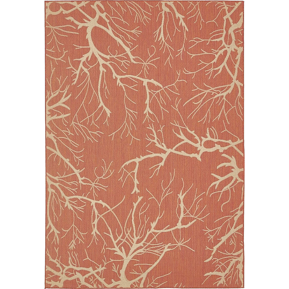 Unique Loom Outdoor Botanical Collection Area Rug - Branch (7' 1" x 10' Rectangle, Terracotta/ Beige)