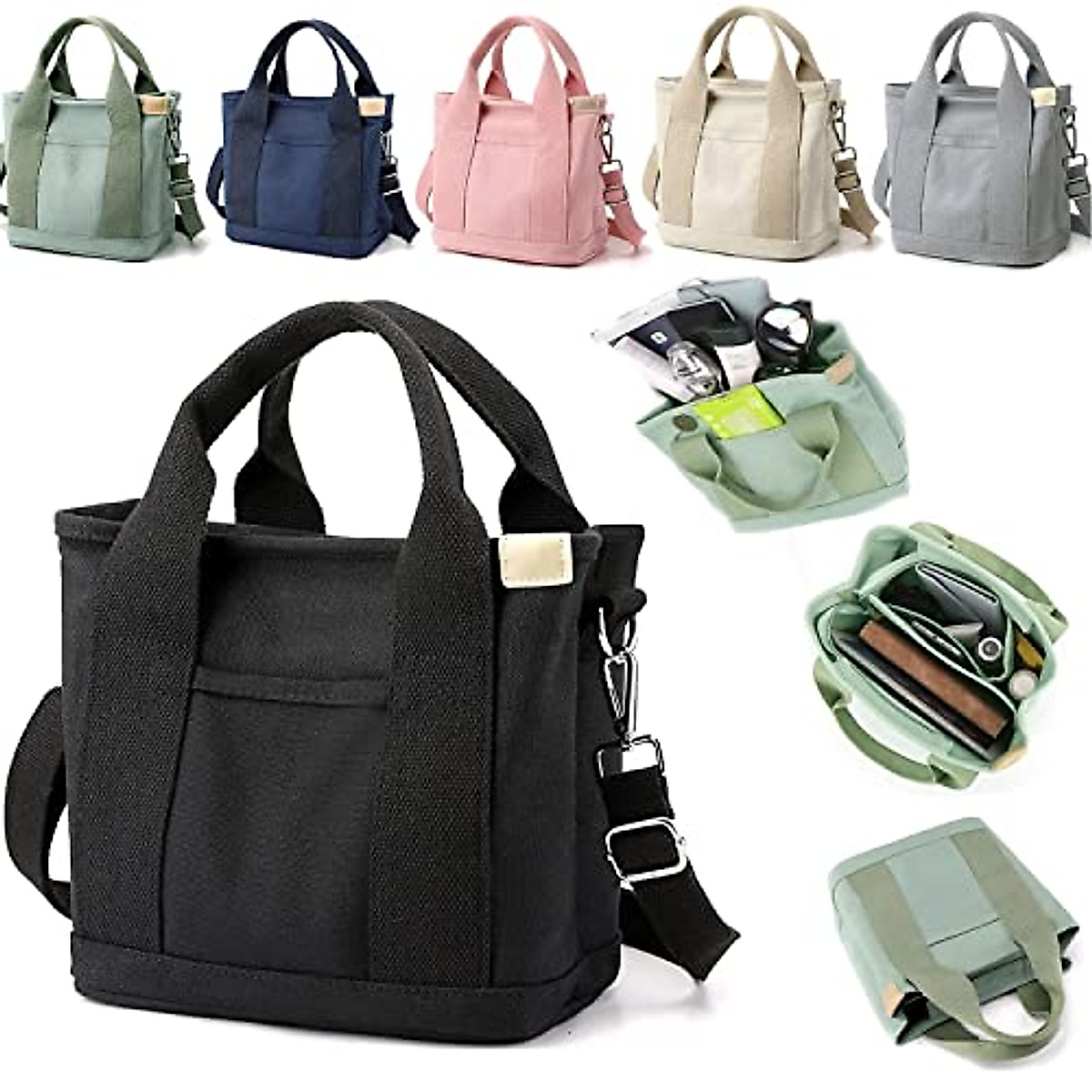Large Capacity Multi Pocket Handbag, Ladies Fashion Canvas Tote, Canvas Bag With Zipper, Large Capacity Shoulder Bags (1PCS Black)