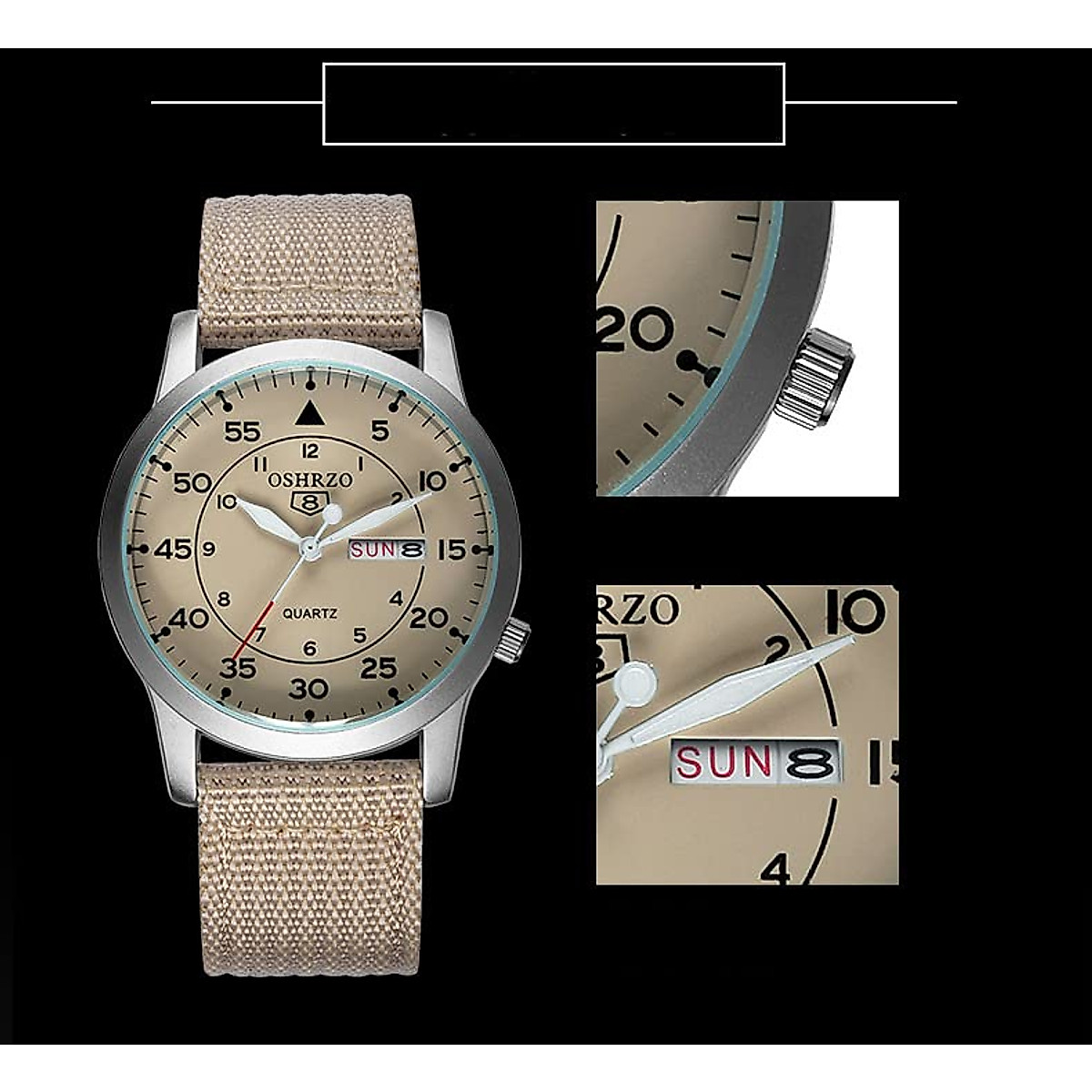 Gosasa Unisex Military Watches Sport Textile Nylon Strap Stylish Men Watch Luminous Fashion Watches Analog Display Quartz Waterproof Casual Wristwatch (S-Khaki)