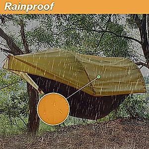 OHMU 440Lbs Camping Hammock with Mosquito Net and Rainfly Cover Portable Hammock Tent (Orange)
